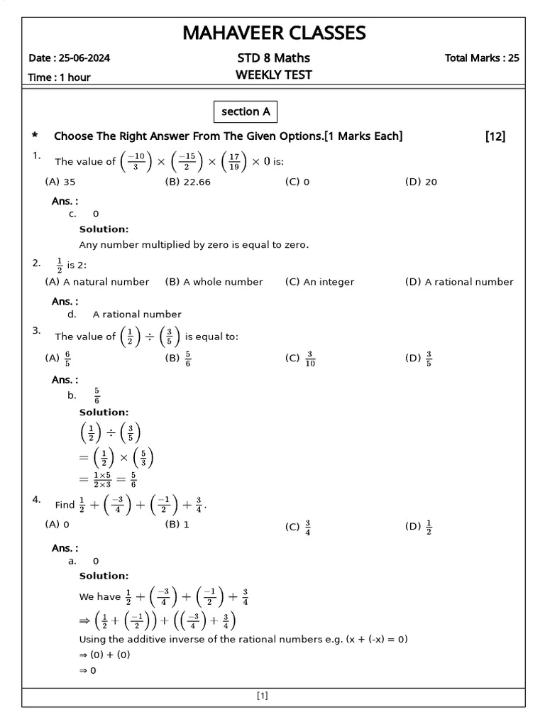 Std 8 Morning _solution | PDF | Numbers | Mathematical Notation