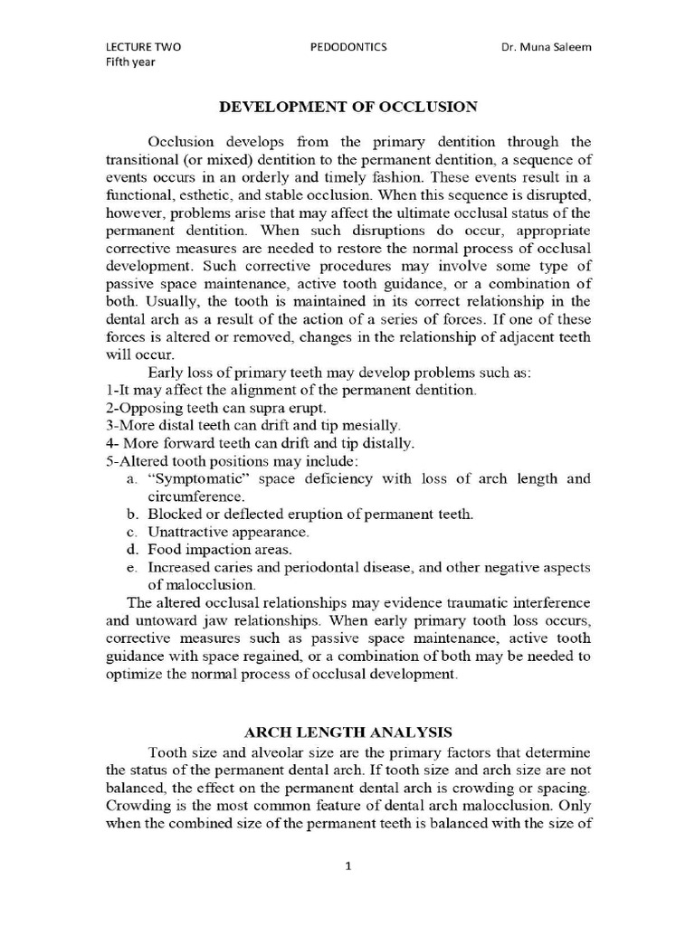 LECTURE TWO Managing The Developing Occlusion | PDF