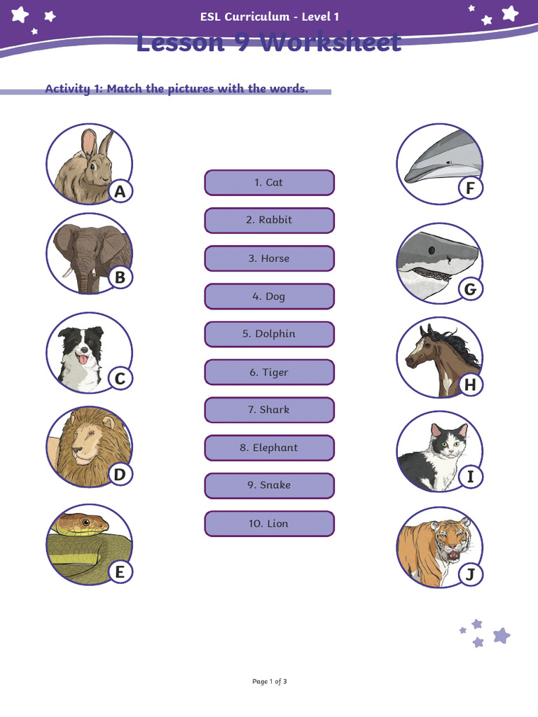 ESL Level 1 Lesson 9 Worksheet | PDF