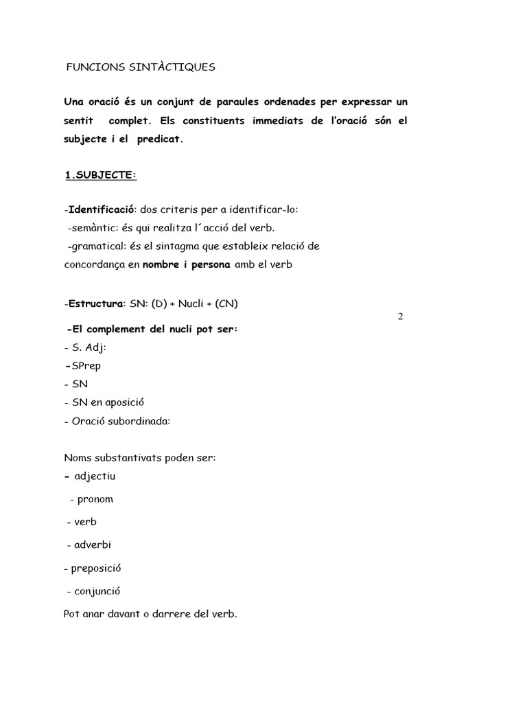 Funcions Sintàctiques | PDF
