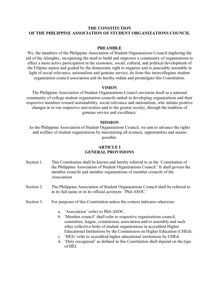 PhilASOC Final Draft of Constitution | PDF | Article One Of The United ...