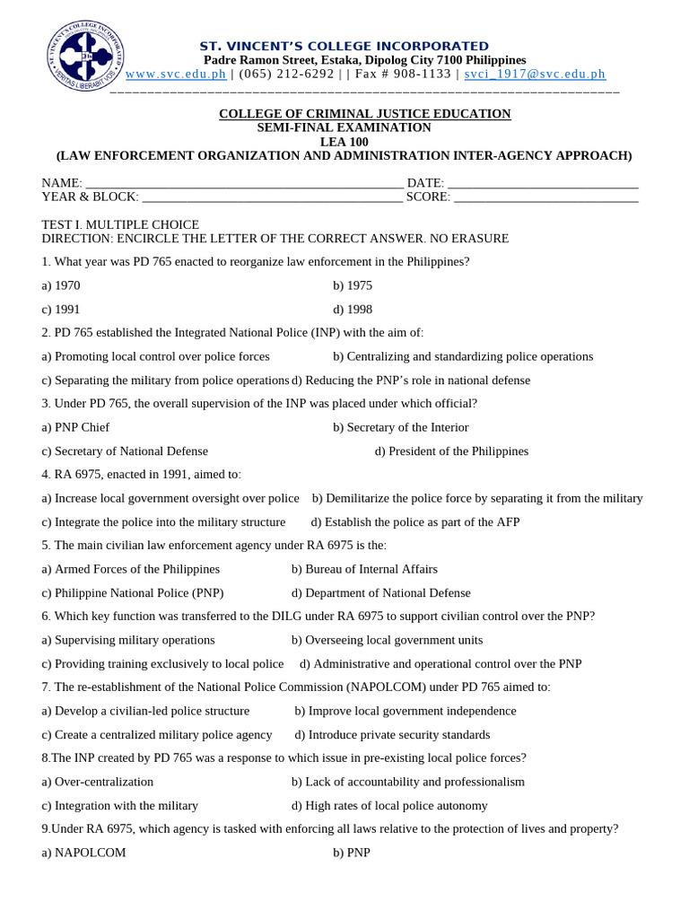 Semi Final Testpaper 2 For Print | PDF | Police | Police Officer
