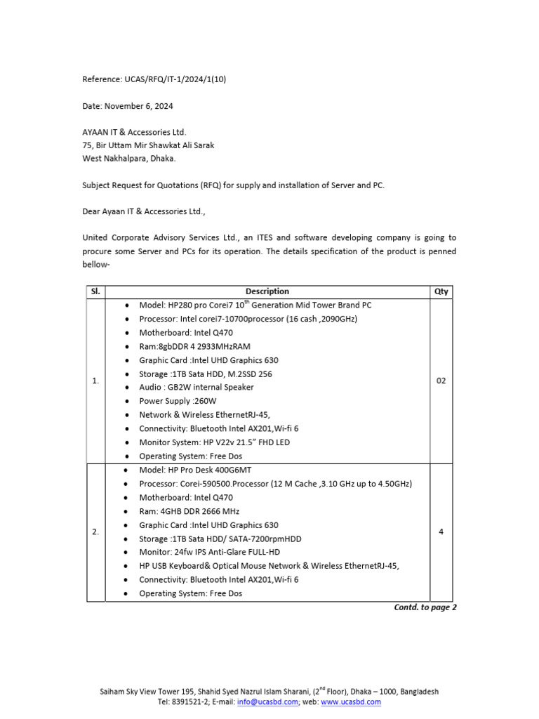 Purchase Letter_RFQ | PDF | Personal Computers | Intel