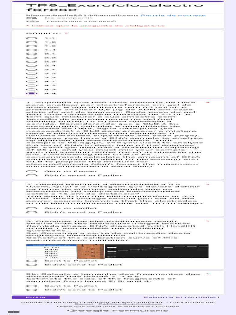 TP9 Exercício Electroforese | PDF | Biologia | Física Aplicada e Interdisciplinar