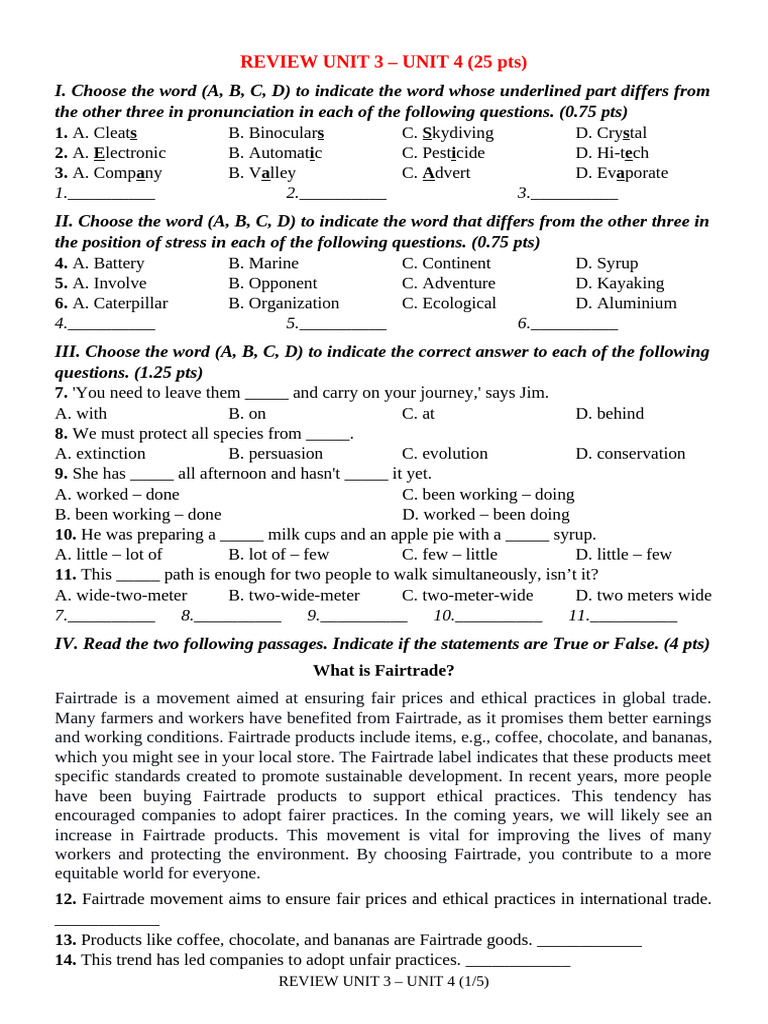 Unit 3 - Unit 4 + Answer Key | PDF | Water Cycle | Fair Trade