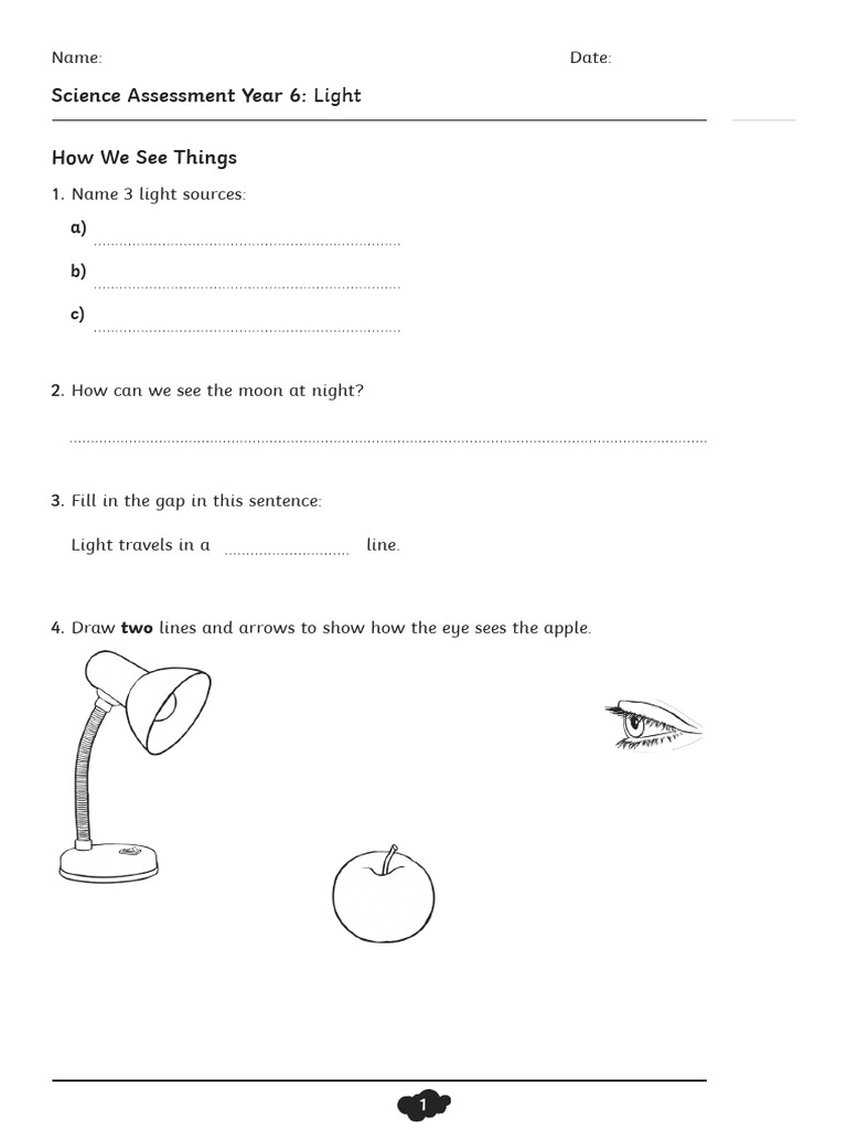 Year 6 Science Assessment: Light | PDF | Light | Shadow