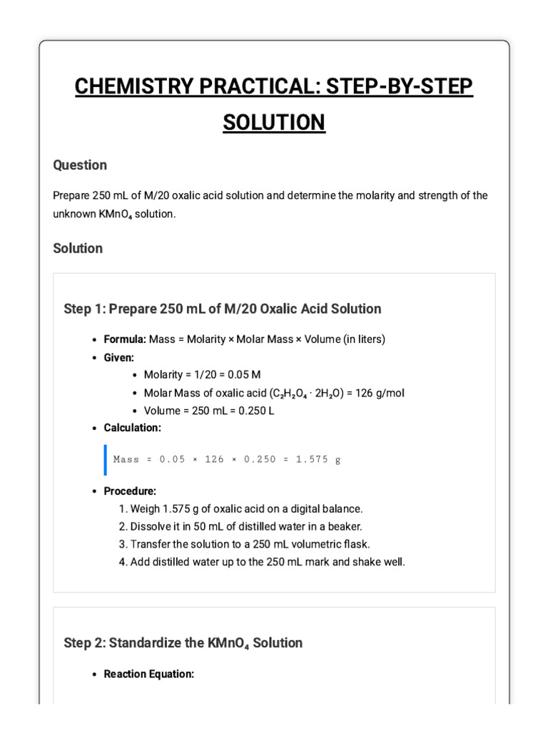 M/20 Oxalic Acid & KMnO₄ Molarity Guide | PDF