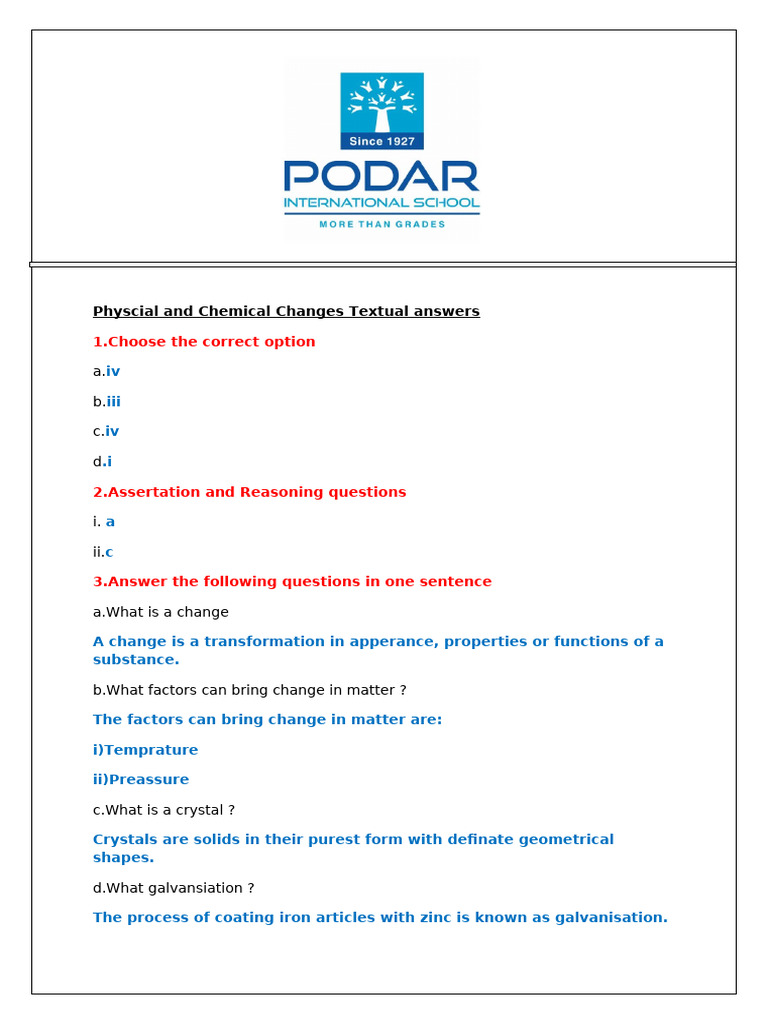Physcial and Chemical Changes Textual answers | PDF | Alloy | Chemistry