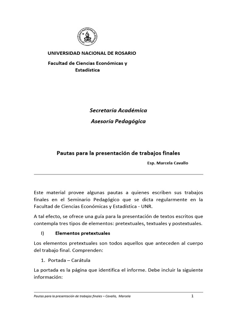 Pautas para La Elaboración de Trabajos Finales | PDF | Citación