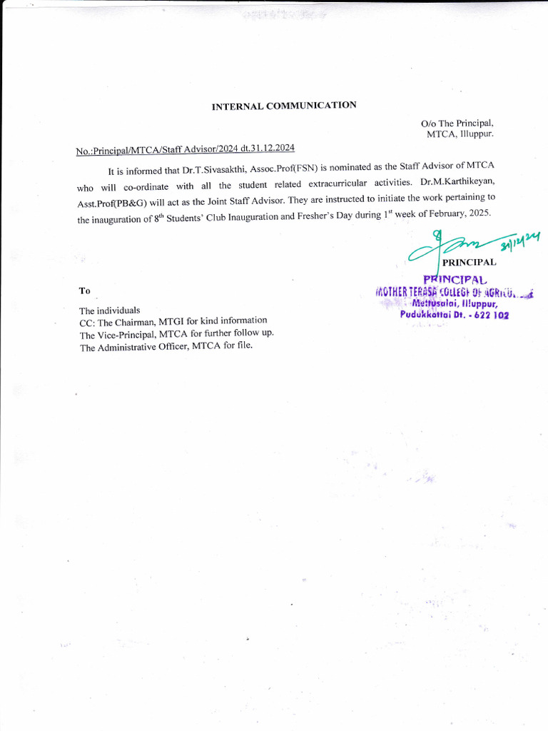 Students Club Incharge | PDF