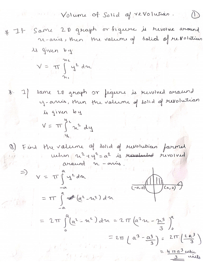 notes on volume of solid of revolution | PDF