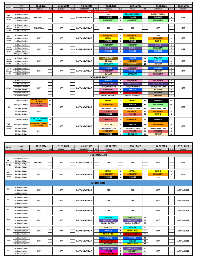 Time Table Format - 30122024 | PDF
