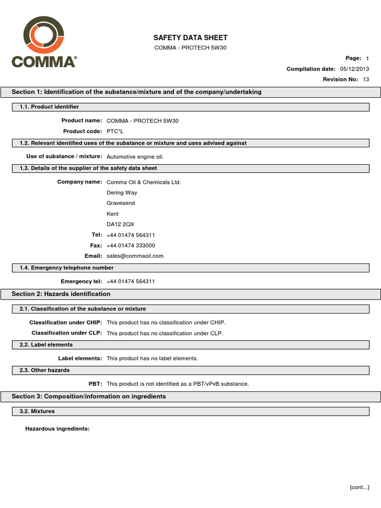 Msds Pro Tech 5w30 | PDF | Toxicity | Chemistry