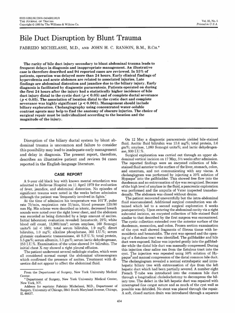 Michelassi1985 - Bile Duct Disruption by Blunt Trauma | PDF