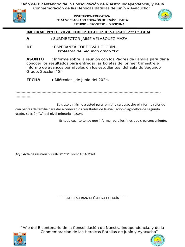 acta .pp.ff-informe- DE ENTREGA DE BOLETAS 2°-G | PDF | Aprendizaje