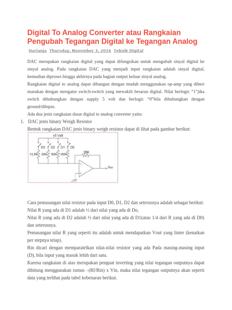Digital To Analog Converter atau Rangkaian Pengubah Tegangan Digital ke Tegangan Analog | PDF