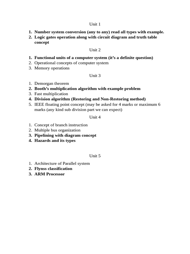 COA Important Questions | PDF