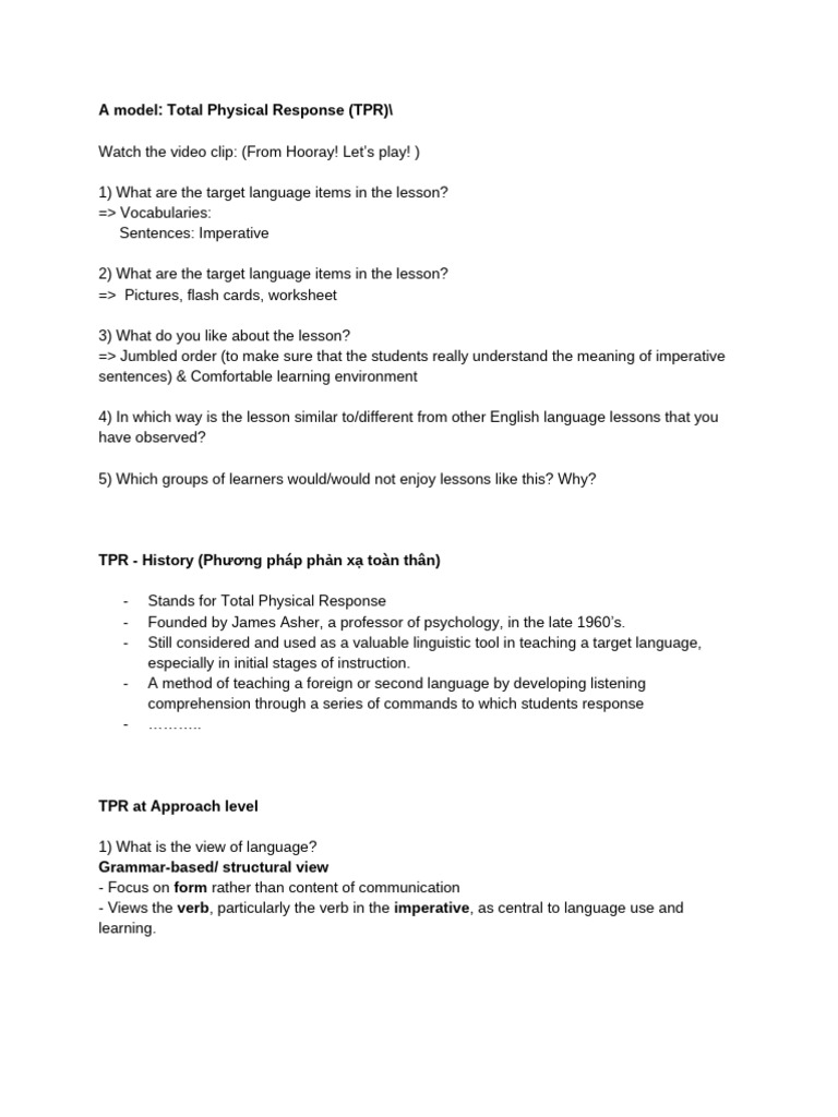 Total Physical Response Teaching Method | PDF | Cognitive Science ...