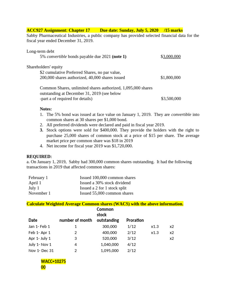 ACC 927 Chapter 17 EPS Assignment SOLUTION SUMMER 20201 | PDF ...