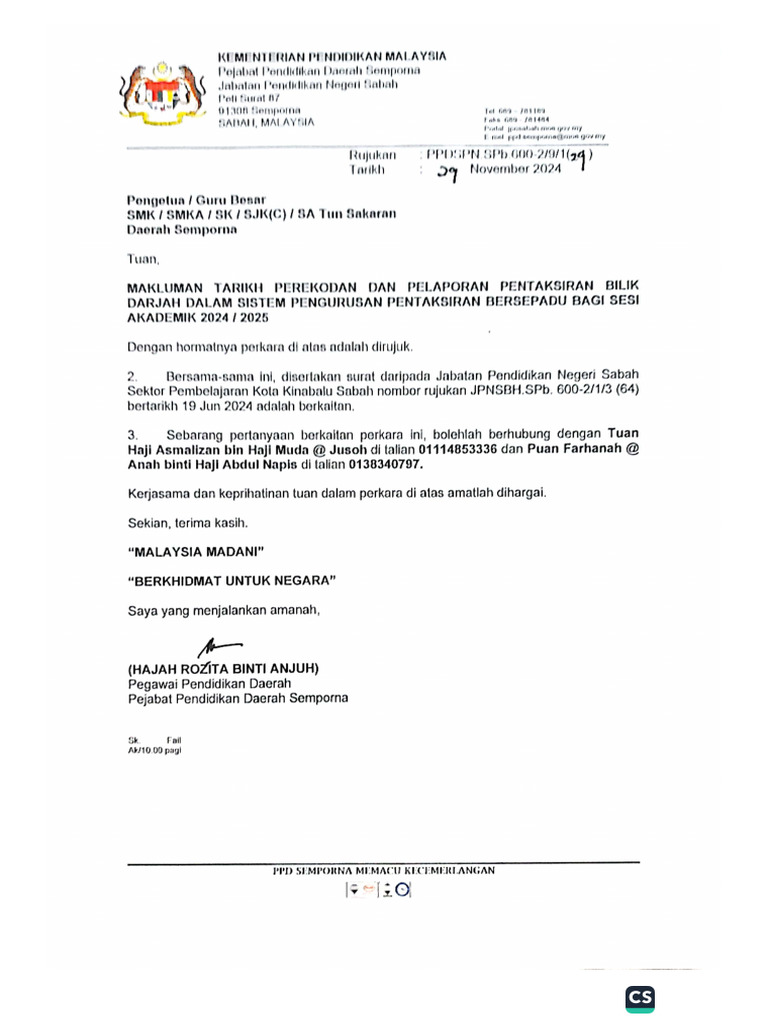 Makluman Tarikh Perekodan Dan Pelaporan PBD | PDF