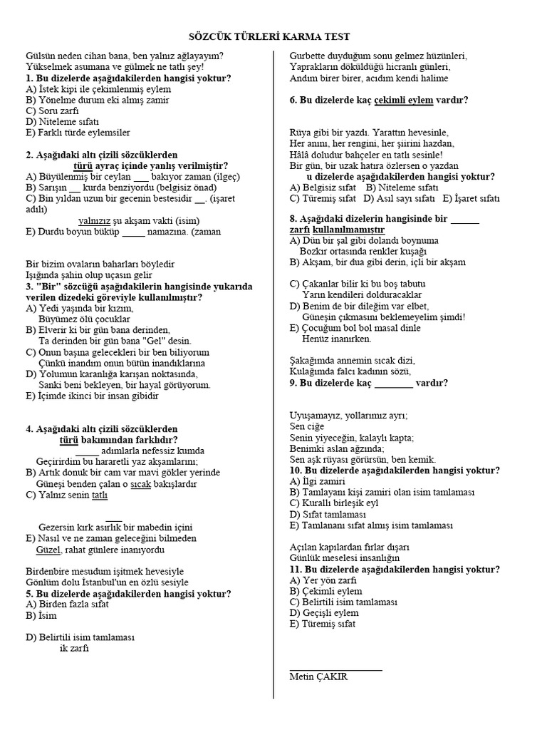 Sozcuk Turleri Karma Test 2 | PDF