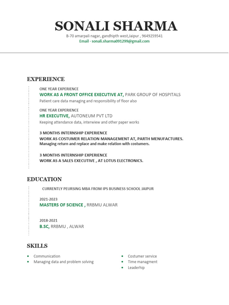 Career Profile: Sonali Sharma | PDF