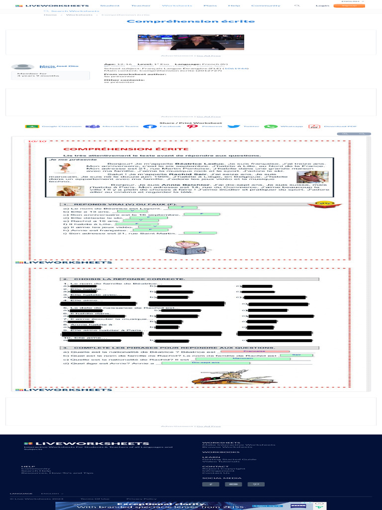 Compréhension Écrite 168035 María José Oto Duaso Live | PDF