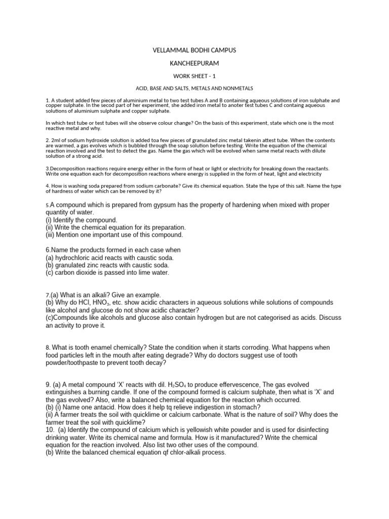 Acid, Base and Salt Worksheet | PDF | Sodium Hydroxide | Sodium Carbonate