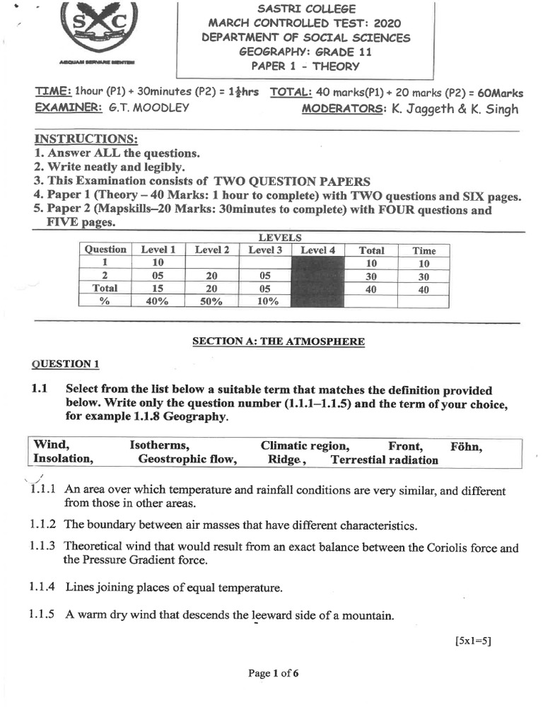 Grade 11 Geography P1 Term 1 | PDF