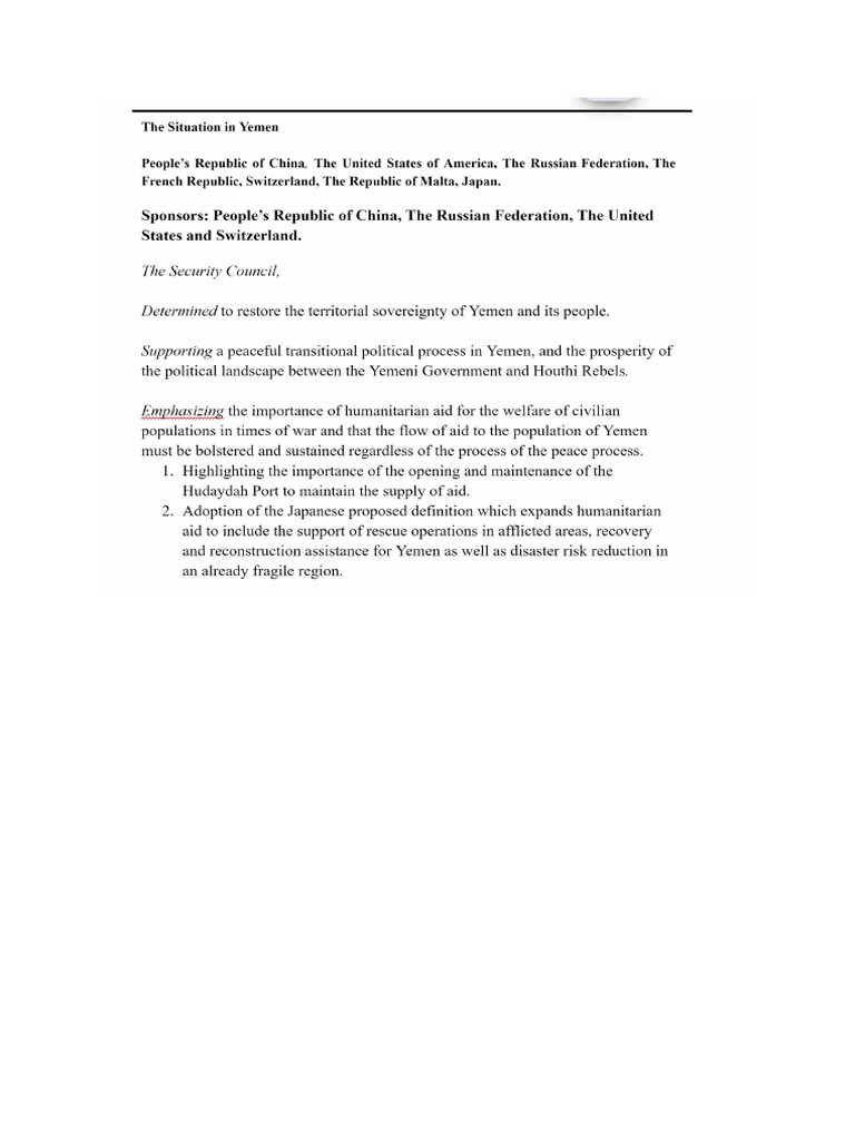 Brief Draft Resolution MUN 1 | PDF