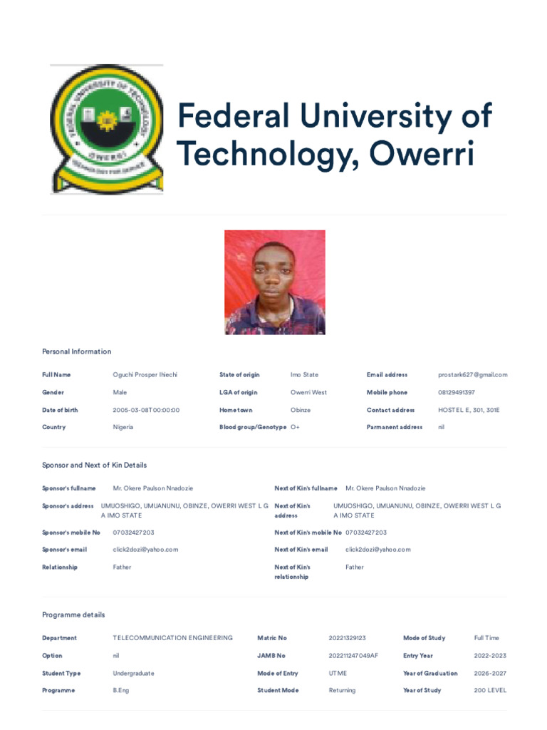 FUTO SM Core Portal Personal Details | PDF