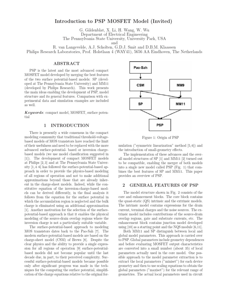 Overview of PSP MOSFET Model | PDF | Field Effect Transistor | Mosfet