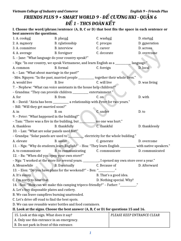 Av9 - FP9 + Ilsw9 - Đề Cương Hki - Quận 6 | PDF | English Language | Home Automation
