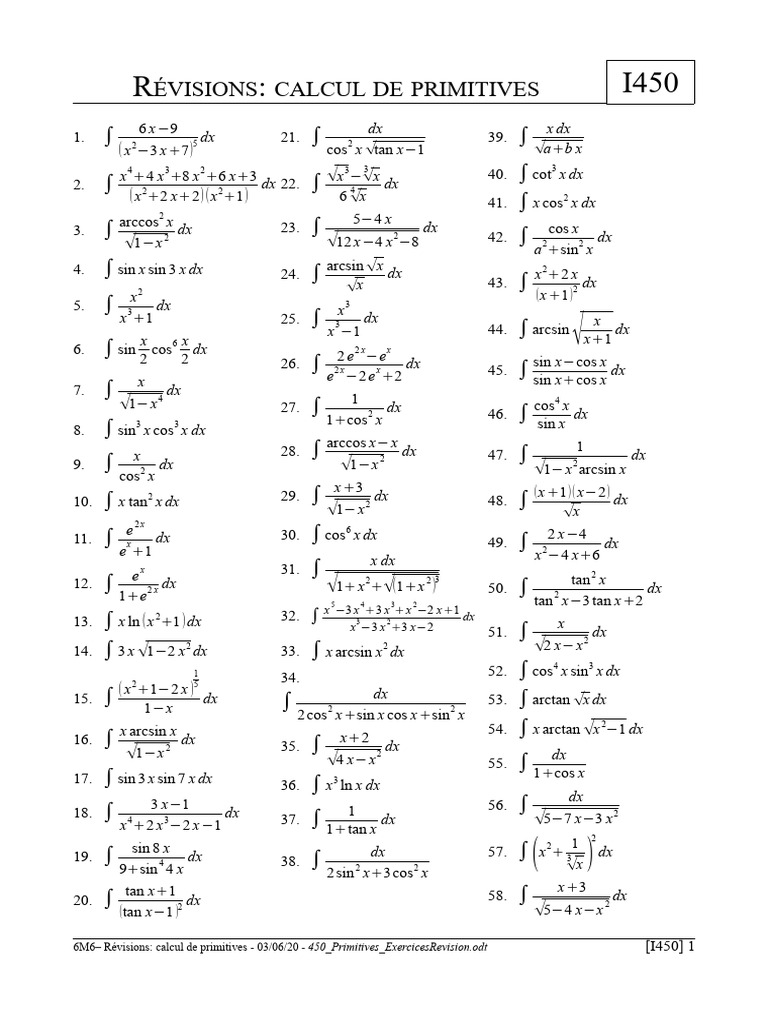 450 Primitives ExercicesRevision | PDF