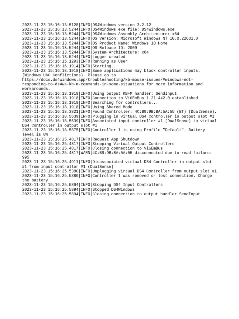 Ds4windows Log 20231123.0 | PDF
