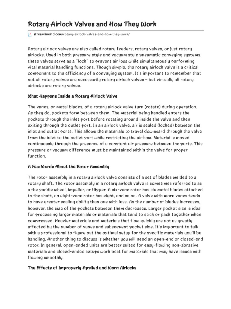 Rotary Airlock Valves and How They Work | PDF | Valve | Gas Technologies