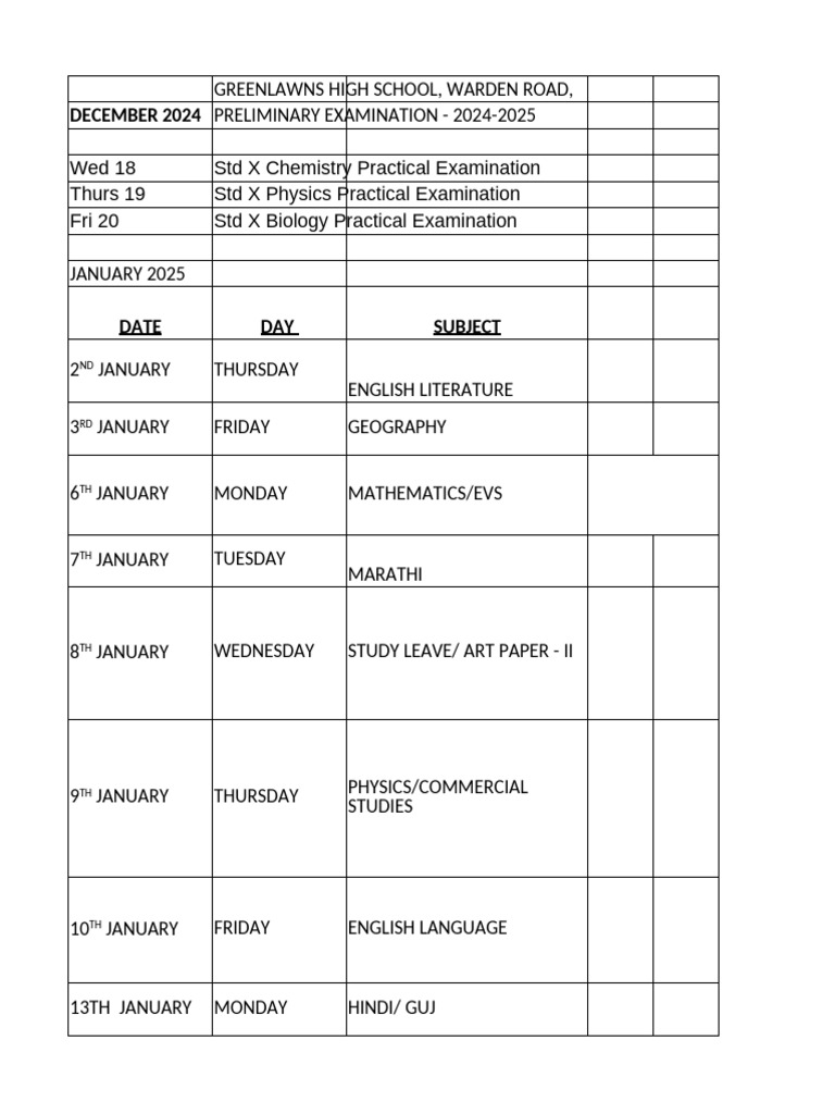 Preliminary Timetable 2024 For Students | PDF
