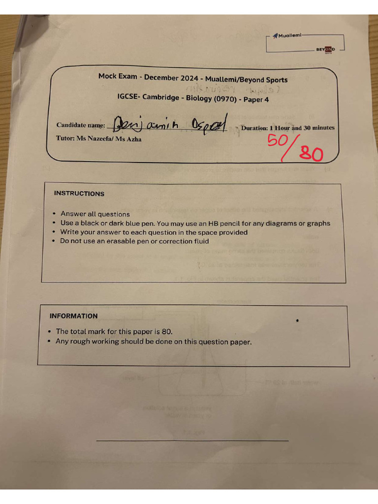 Benjamin Biology Paper4 | PDF