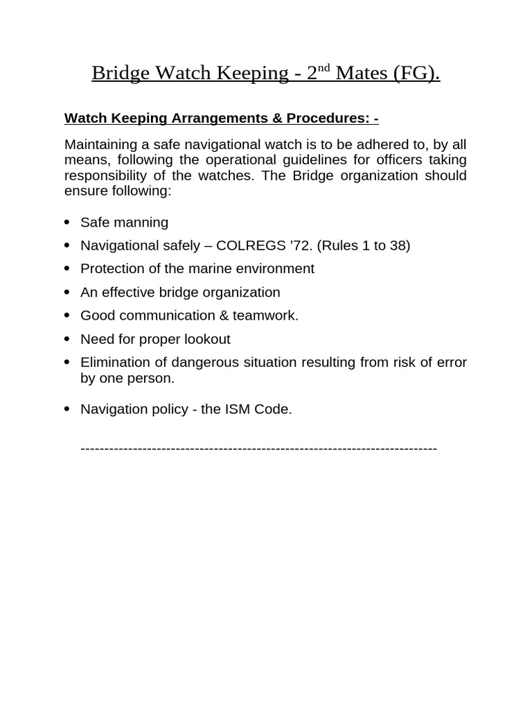 Bridge Watchkeeping Procedures Guide | PDF | Navigation | Radar