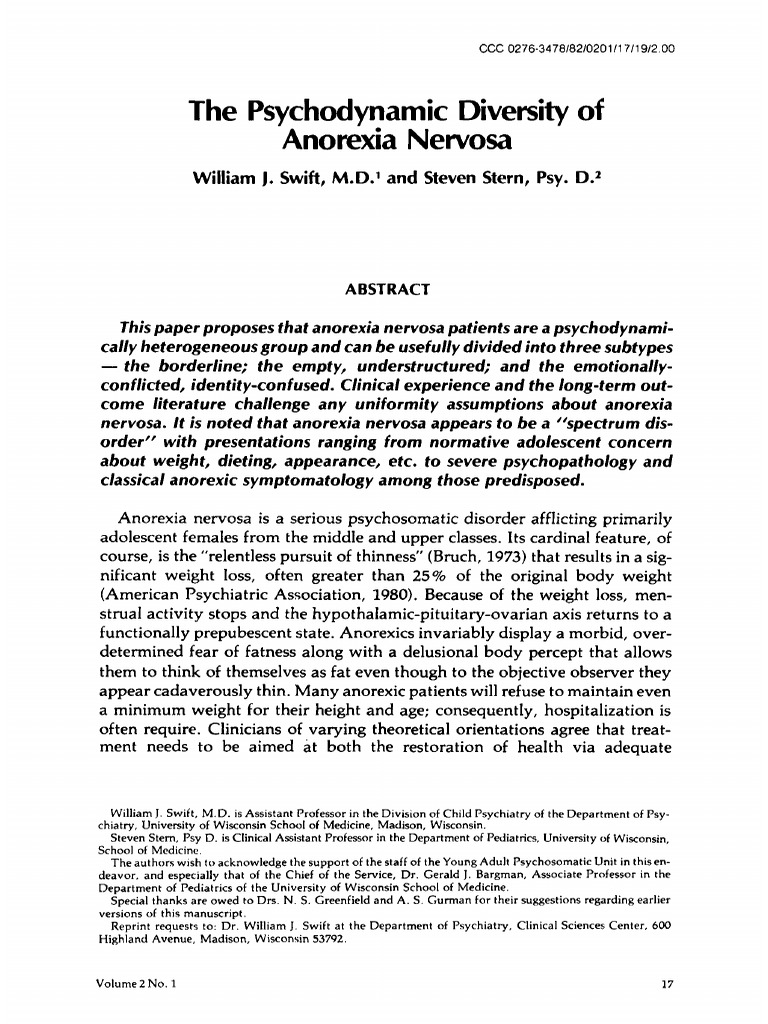 Psychodynamic Subtypes in Anorexia | PDF | Anorexia Nervosa ...
