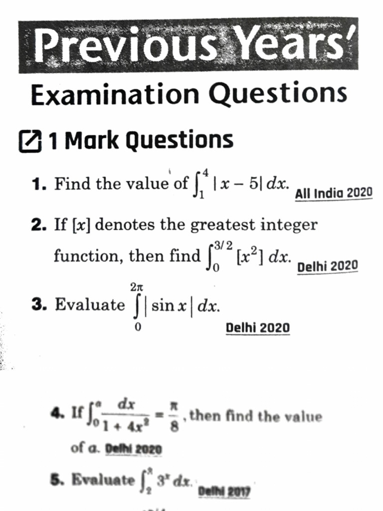 Definite Integration Previous Years Questions | PDF