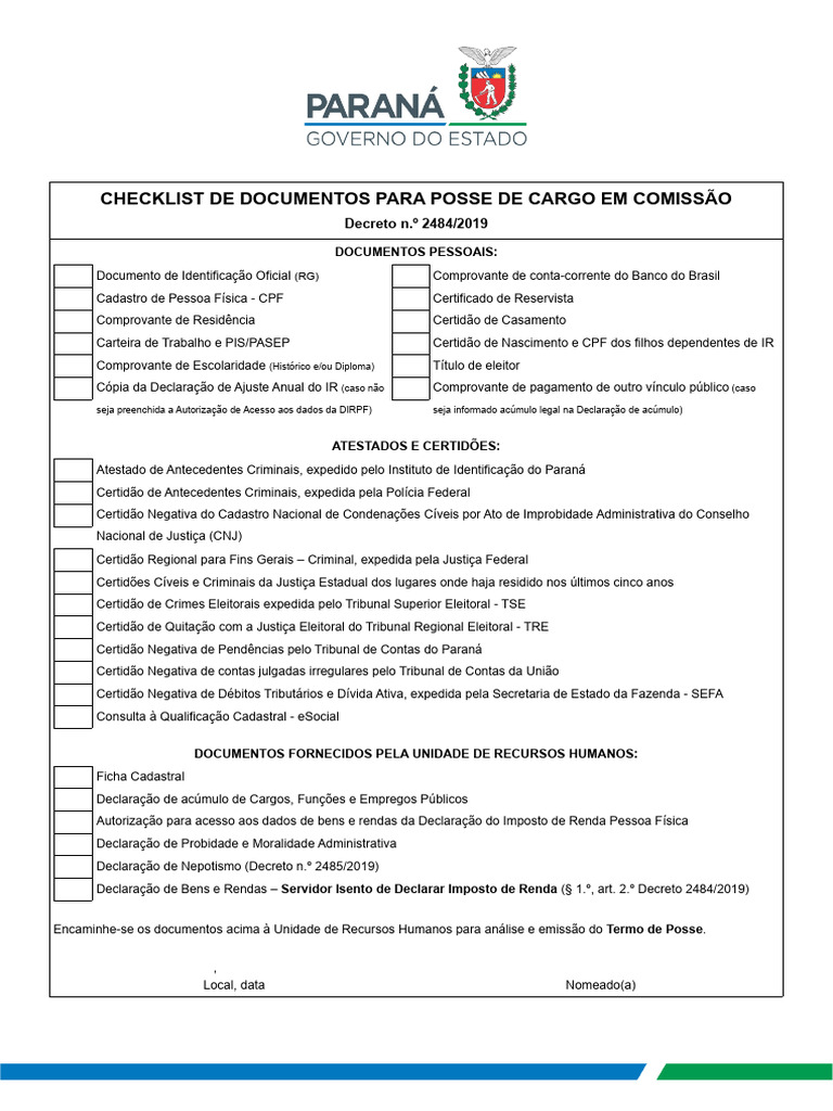 Checklist Documentos Posse Cargo em Comissao 0 | PDF | Brasil | Governo