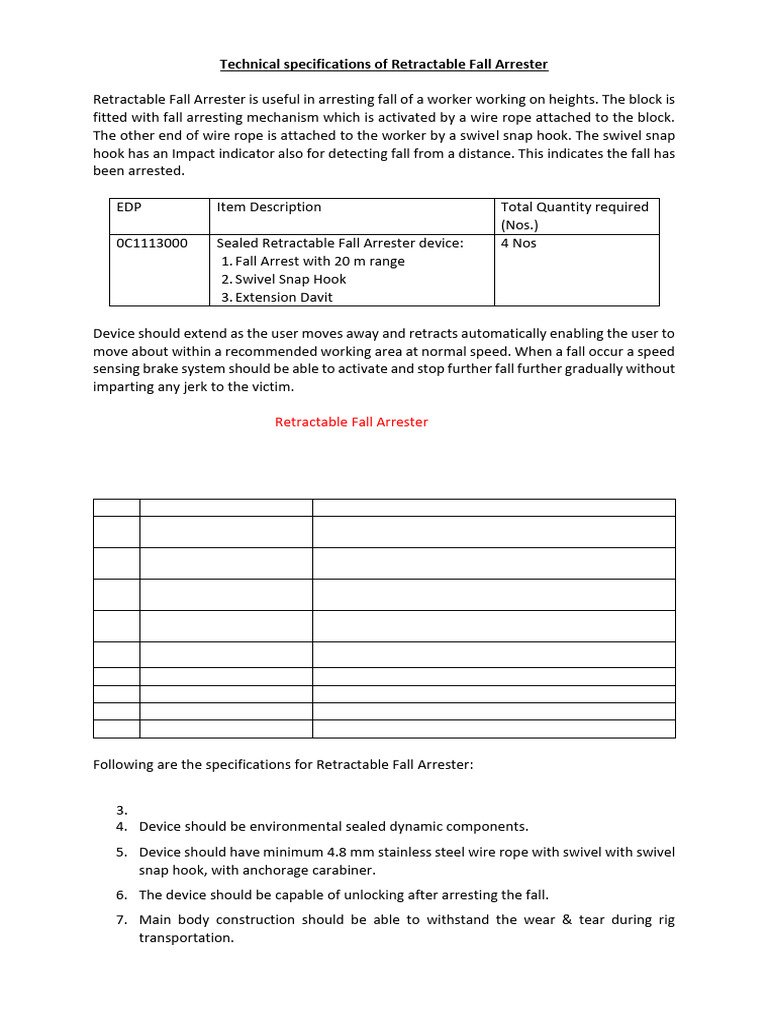 Retractable_fall_arrester_specification | PDF | Specification ...