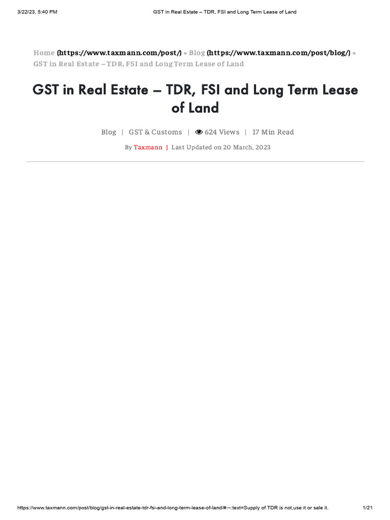 GST in Real Estate – TDR, FSI and Long Term Lease of Land | PDF | Value ...
