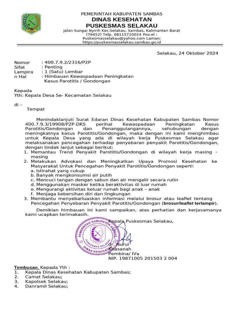 Himbauan Kewaspadaan Parotitis Selakau | PDF