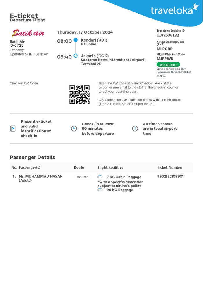 Muhammad Hasan-KDI-MJPPWK-CGK-FLIGHT_ORIGINATING | PDF | Airlines | Aviation