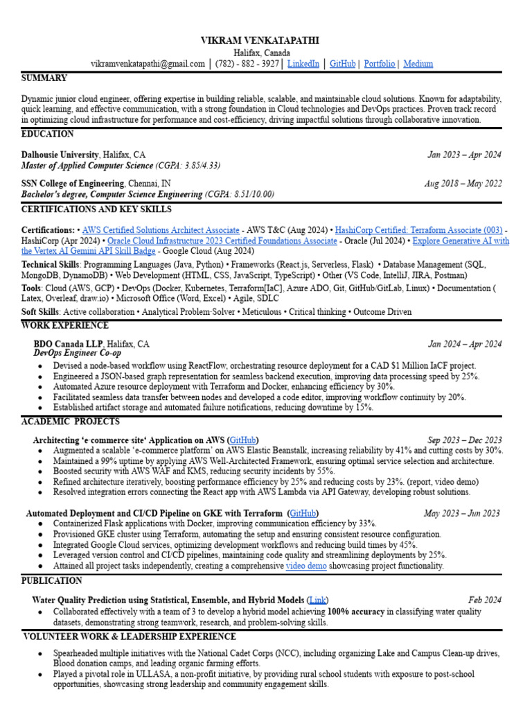 Vikram Venkatapathi - Resume - Portfolio | PDF | Amazon Web Services | Cloud Computing