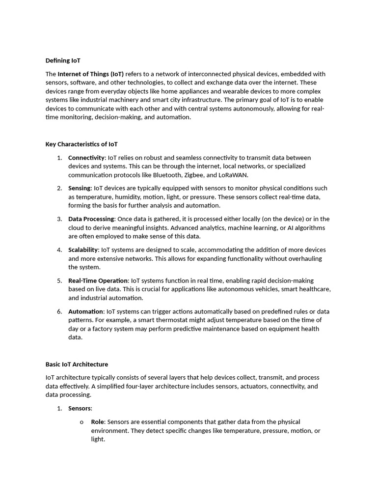 Defining IoT, Key Characteristics, Basic IoT Architecture (Sensors ...