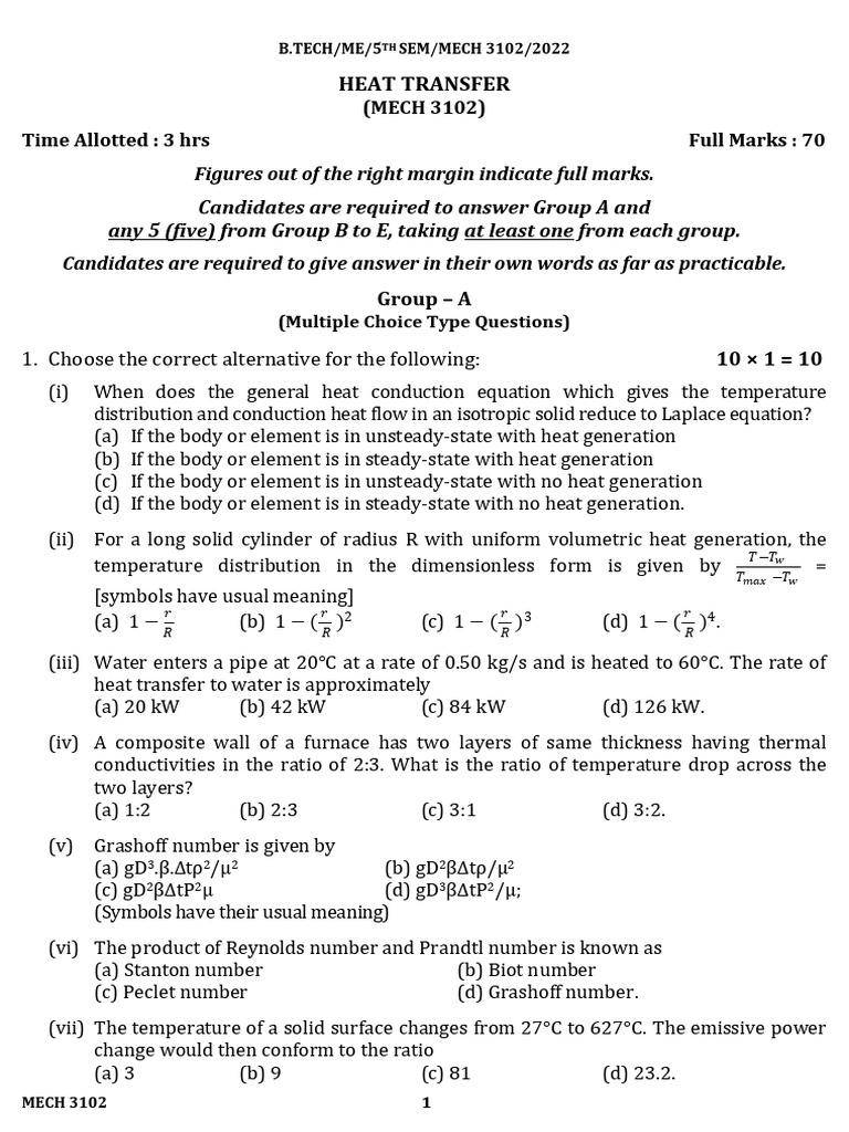 Heat Transfer Exam MECH 3102 2022 | PDF | Heat Transfer | Convection