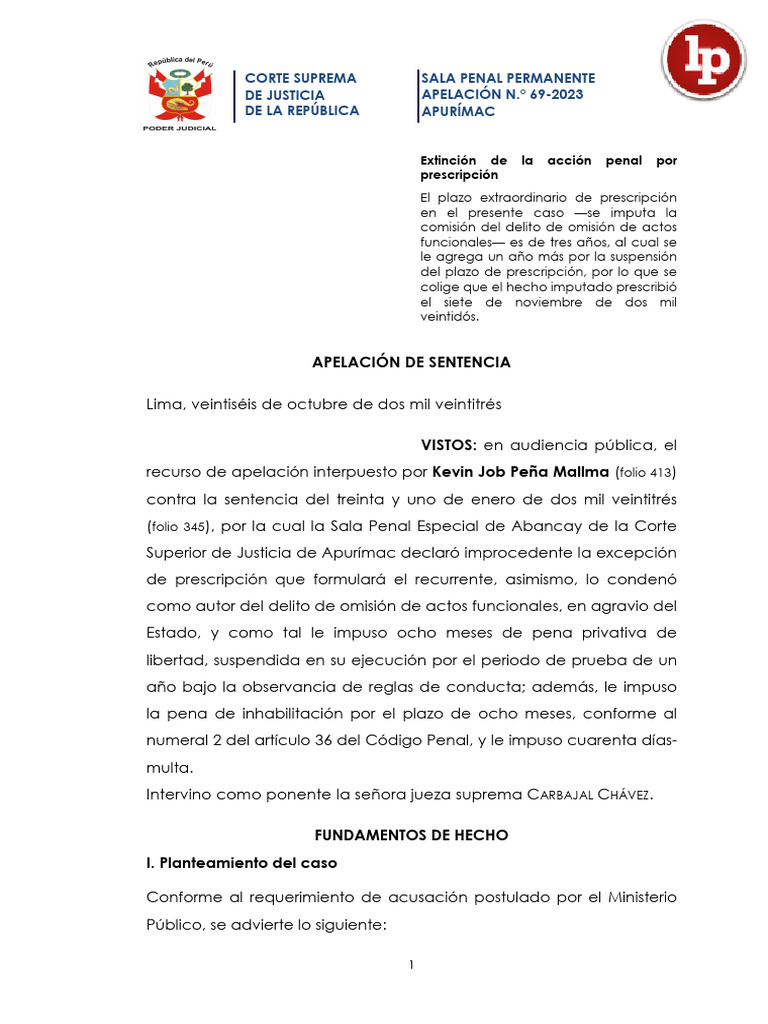 Apelacion 69 2023 Apurimac LPDerecho | PDF | Estatuto de limitaciones | Fiscal